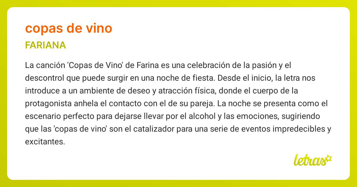 Significado de la canción COPAS DE VINO (FARIANA) - LETRAS.COM