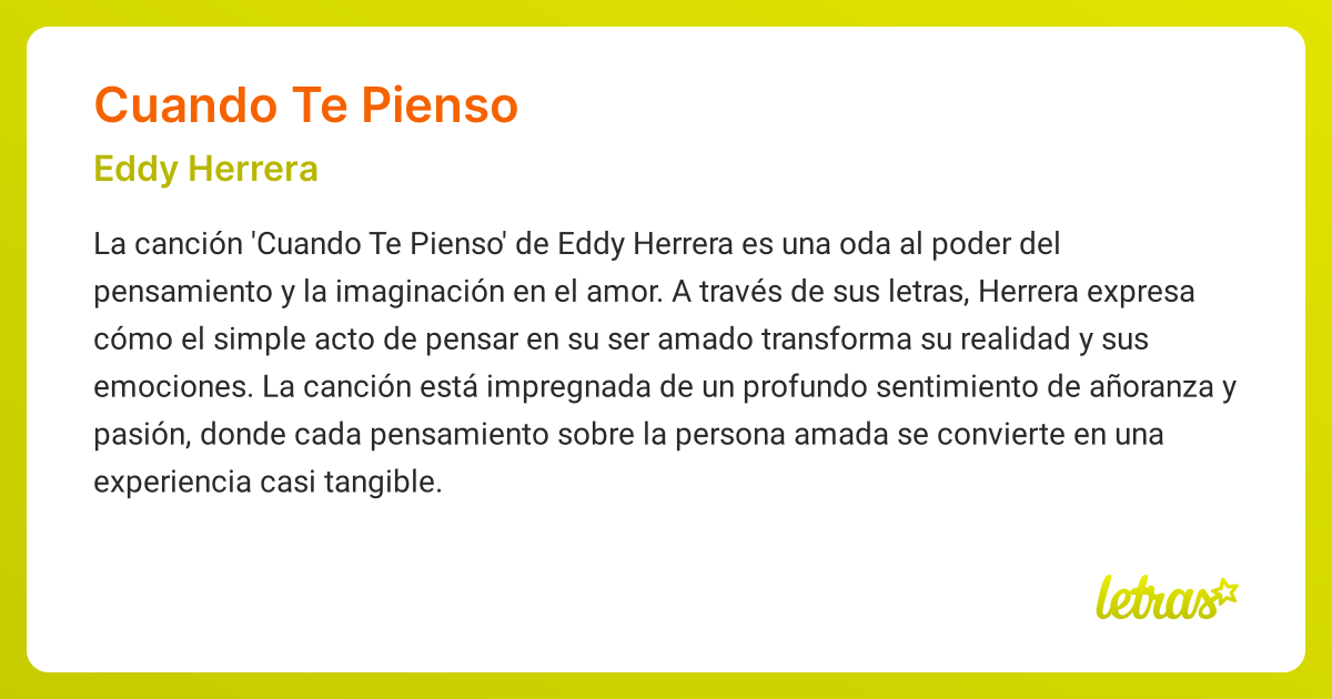 Significado de la canción CUANDO TE PIENSO (Eddy Herrera) - LETRAS.COM
