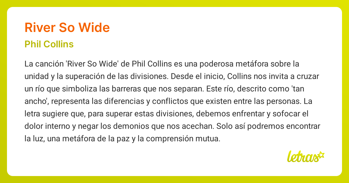 Significado de la canción RIVER SO WIDE (Phil Collins) - LETRAS.COM