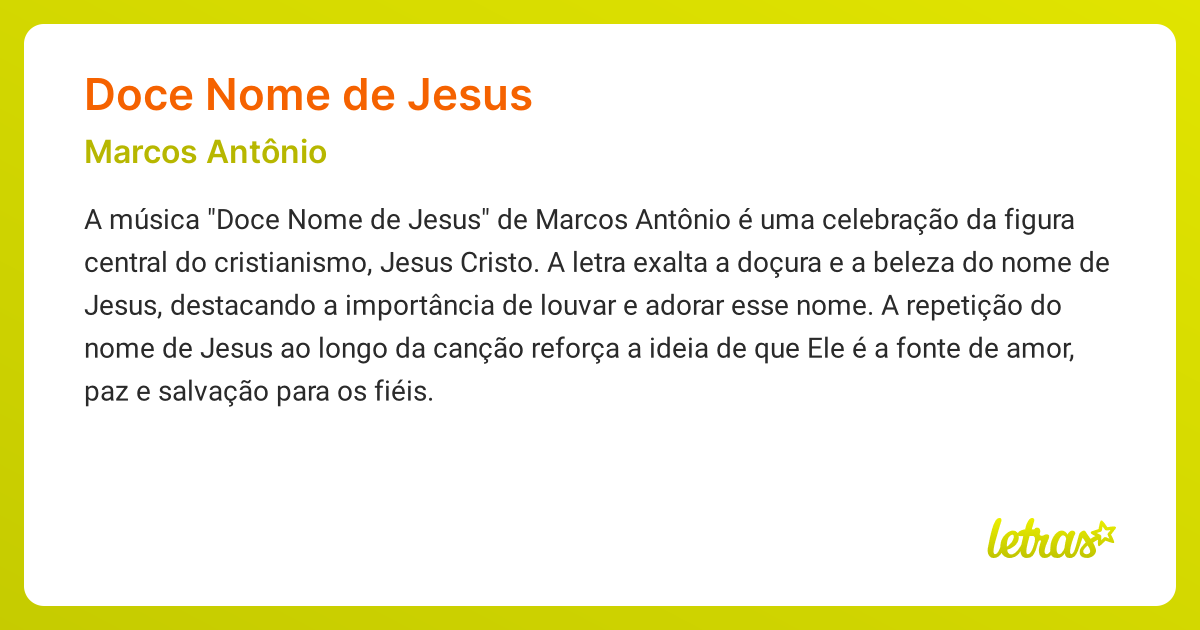 Significado da música DOCE NOME DE JESUS (Marcos Antônio) - LETRAS.MUS.BR