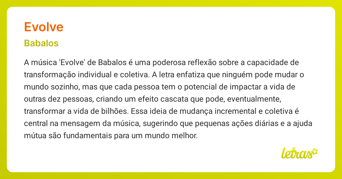 Significado da música EVOLVE (Babalos) - LETRAS.MUS.BR