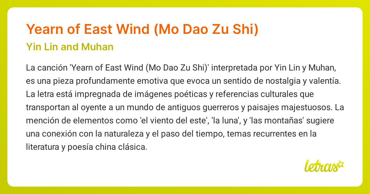 Significado de la canción Yearn of East Wind (Mo Dao Zu Shi) (Yin Lin ...