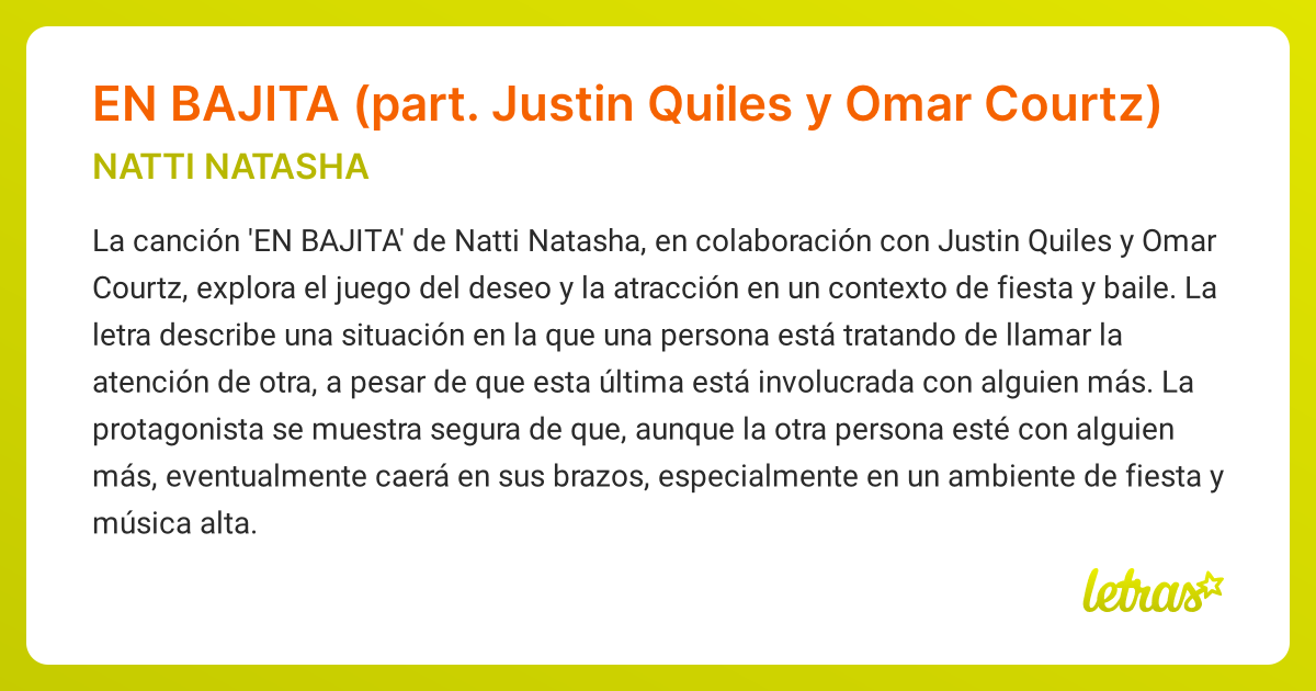 Significado de la canción EN BAJITA (part. Justin Quiles y Omar Courtz ...