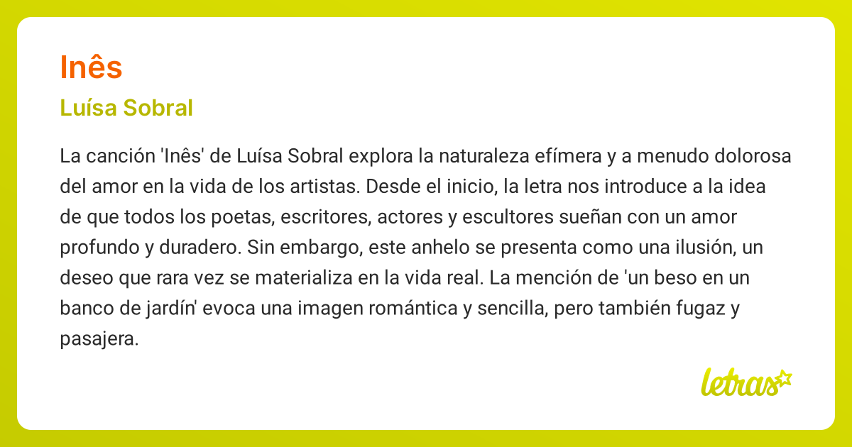 Significado de la canción INÊS (Luísa Sobral) - LETRAS.COM