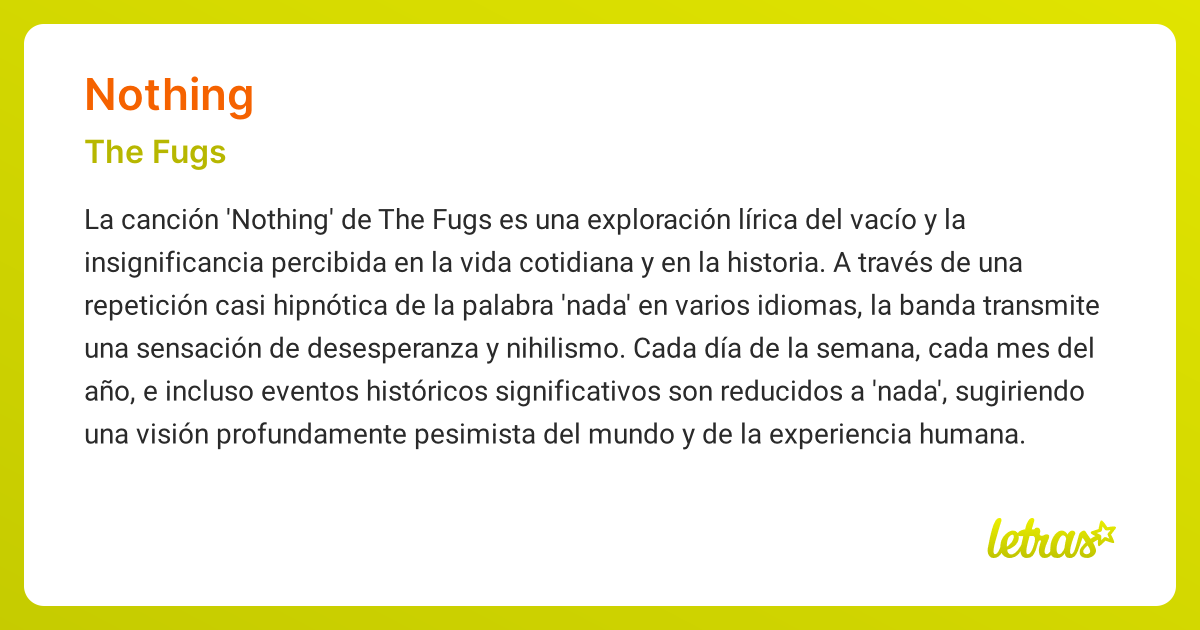 Significado de la canción NOTHING (The Fugs) - LETRAS.COM