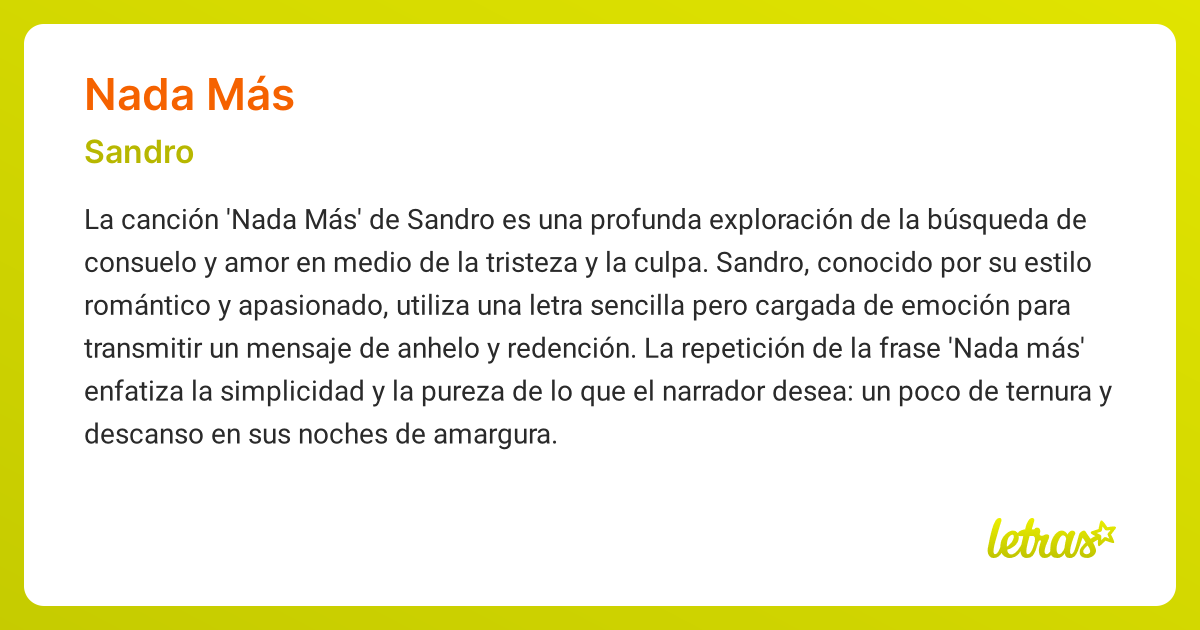 Significado de la canción NADA MÁS (Sandro) - LETRAS.COM