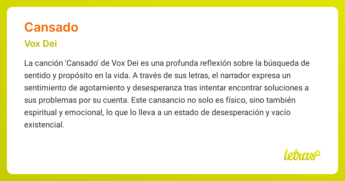 Significado de la canción CANSADO (Vox Dei) - LETRAS.COM