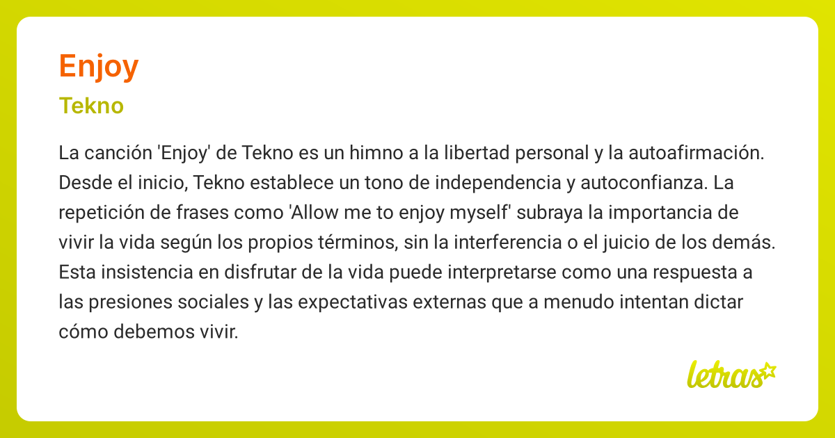 Significado de la canción ENJOY (Tekno) - LETRAS.COM