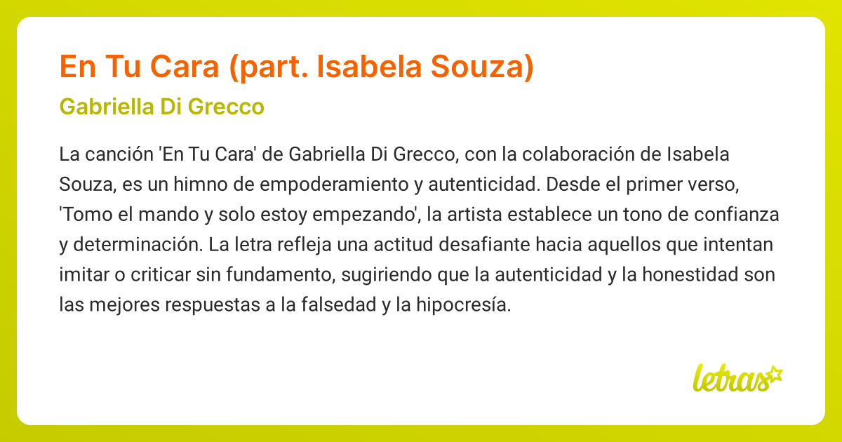 Significado de la canción En Tu Cara (part. Isabela Souza) (Gabriella ...