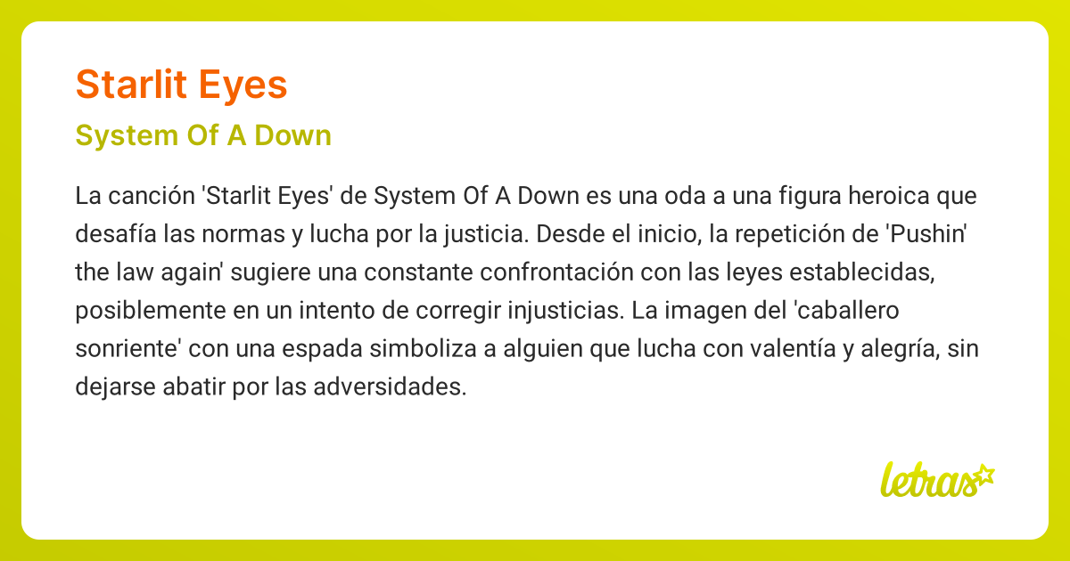 Significado de la canción STARLIT EYES (System Of A Down) - LETRAS.COM