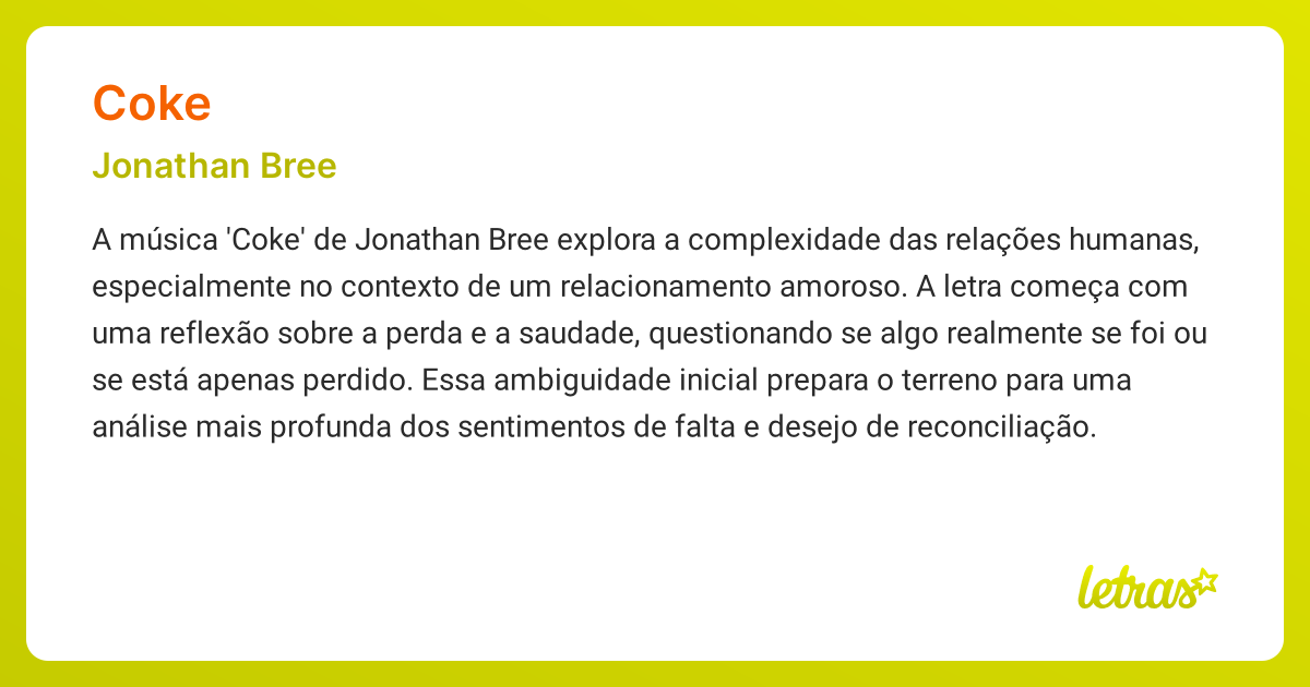 Significado da música COKE (Jonathan Bree) - LETRAS.MUS.BR