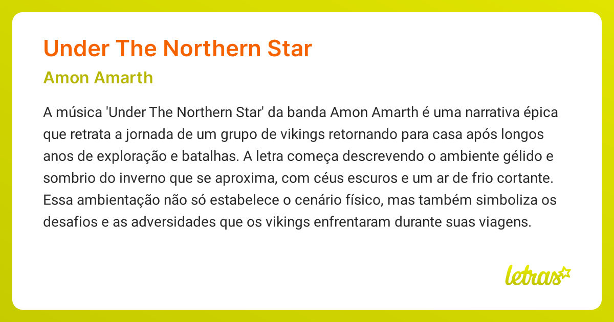 Significado da música UNDER THE NORTHERN STAR (Amon Amarth) - LETRAS.MUS.BR
