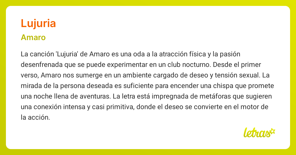 Significado de la canción LUJURIA (Amaro) - LETRAS.COM