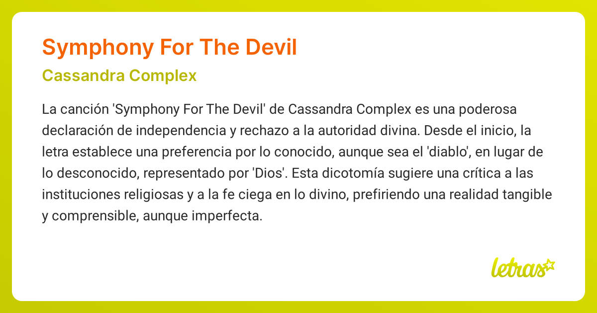 Significado de la canción SYMPHONY FOR THE DEVIL (Cassandra Complex ...
