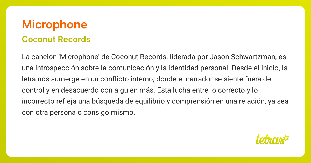 Significado de la canción MICROPHONE (Coconut Records) - LETRAS.COM