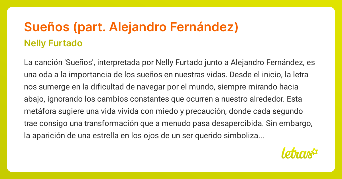 Significado de la canción Sueños (part. Alejandro Fernández) (Nelly ...