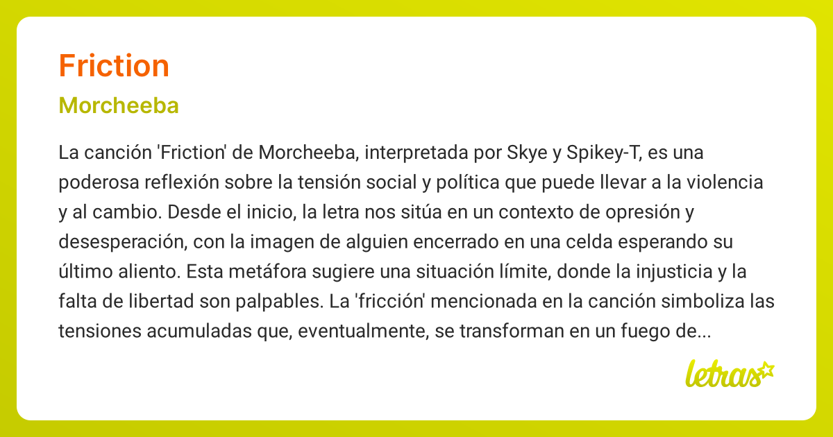 Significado de la canción FRICTION (Morcheeba) - LETRAS.COM