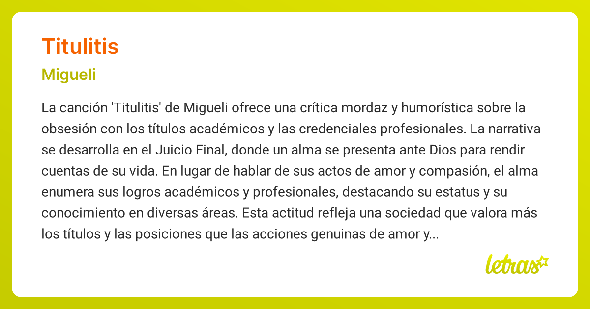 Significado de la canción TITULITIS (Migueli) - LETRAS.COM