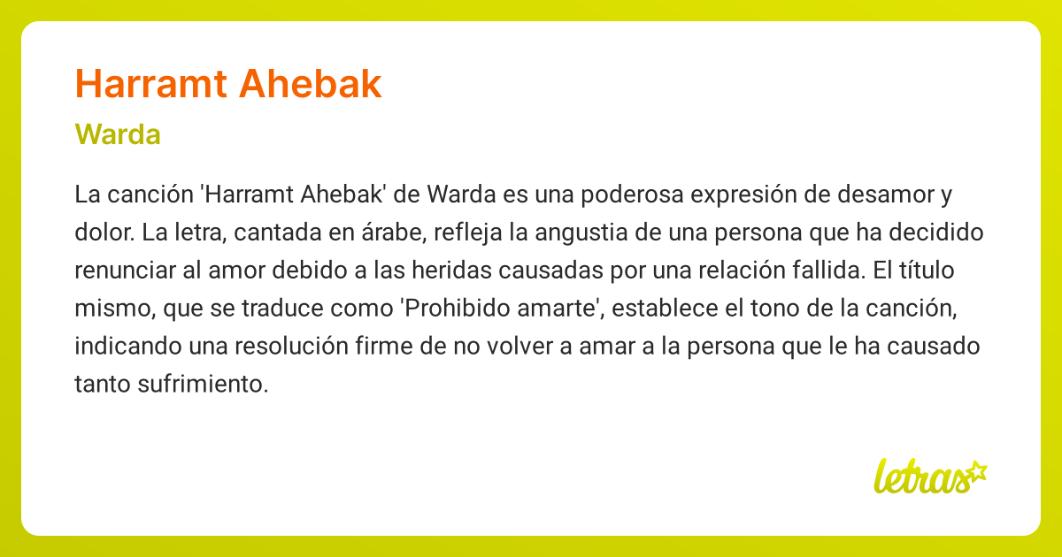 Significado de la canción HARRAMT AHEBAK (Warda) - LETRAS.COM