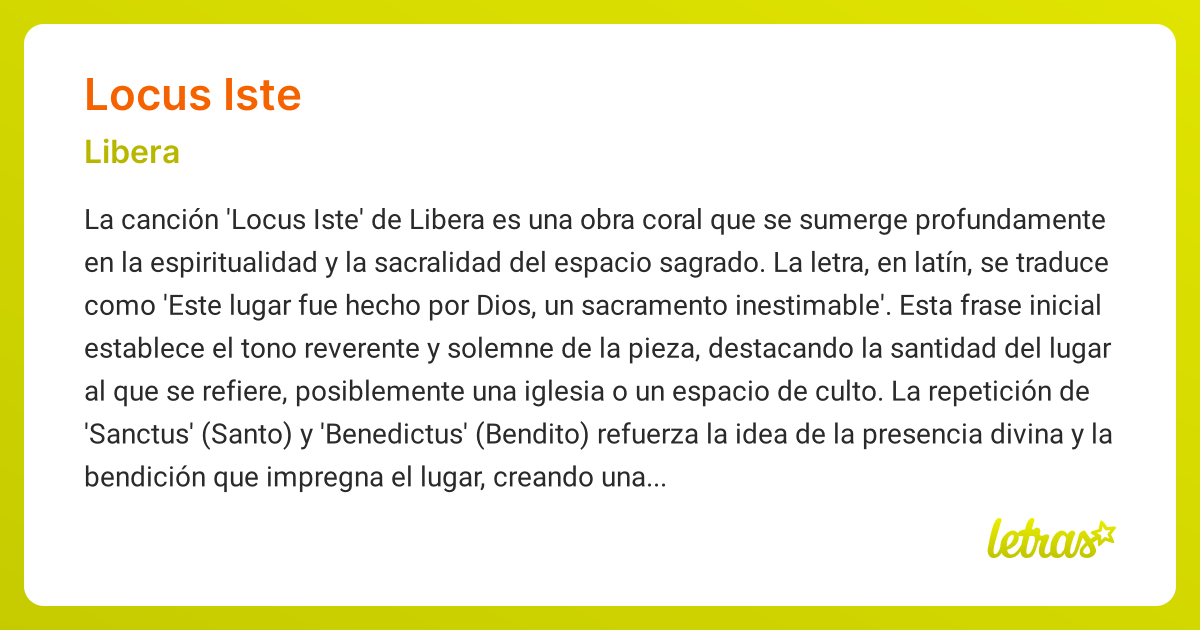Significado de la canción LOCUS ISTE (Libera) - LETRAS.COM