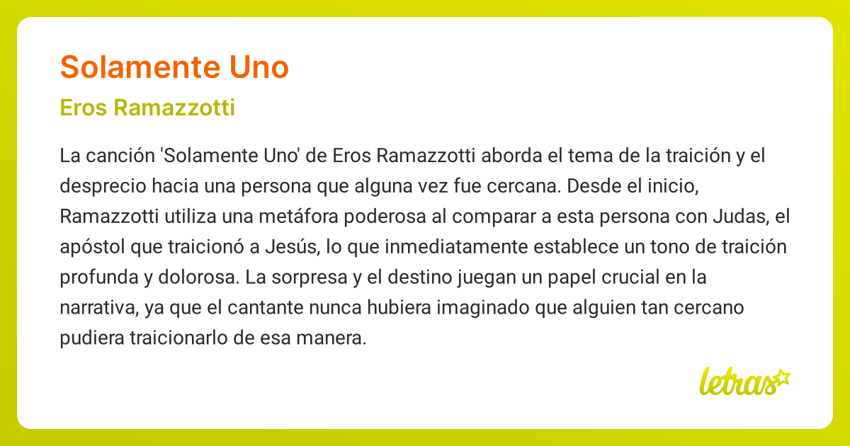Significado de la canción SOLAMENTE UNO (Eros Ramazzotti) - LETRAS.COM