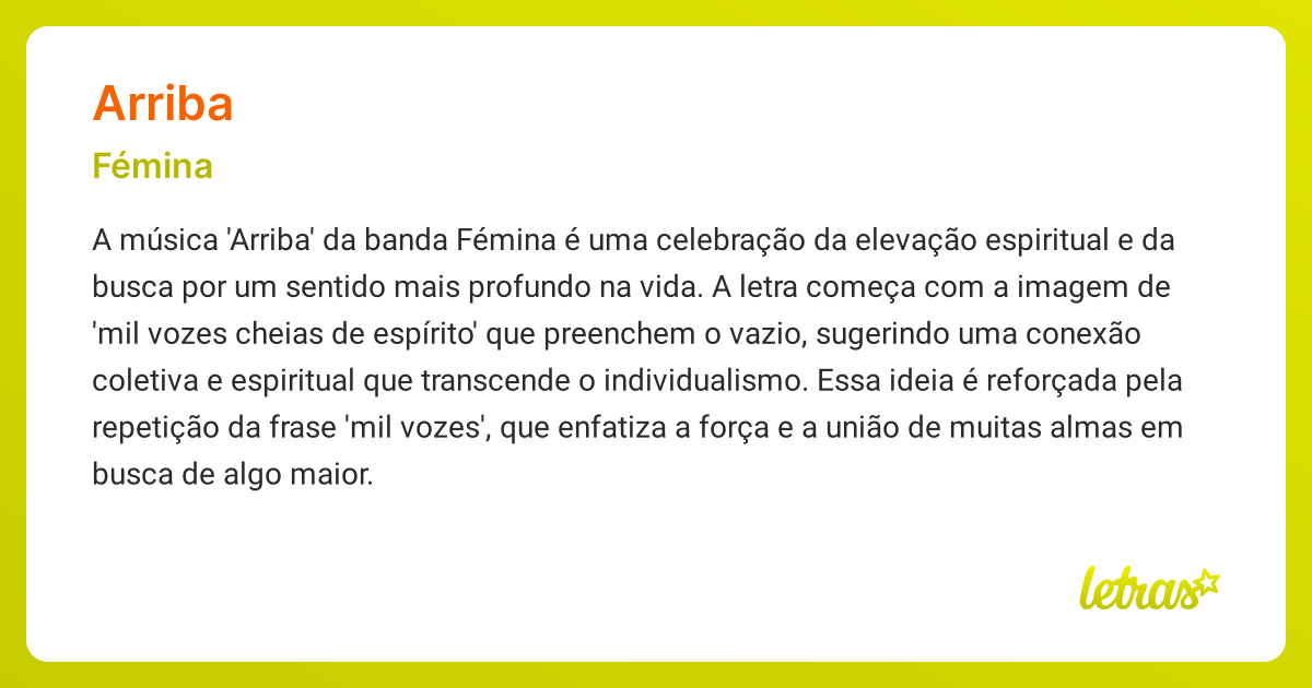 Significado da música ARRIBA (Fémina) - LETRAS.MUS.BR