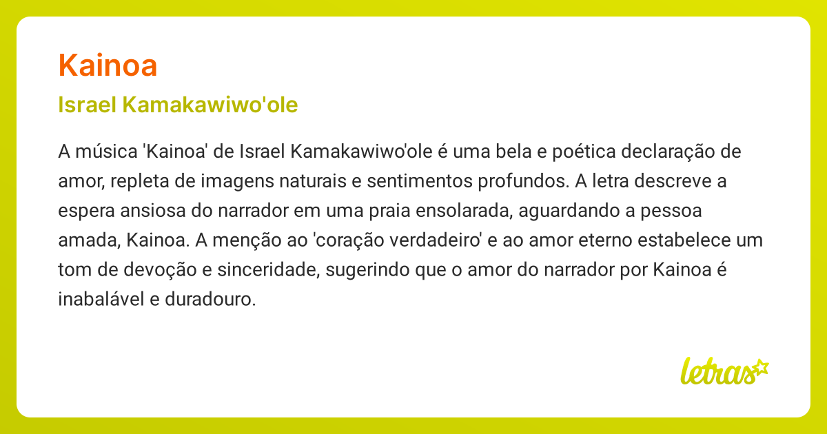 Significado da música KAINOA (Israel Kamakawiwo'ole) - LETRAS.MUS.BR