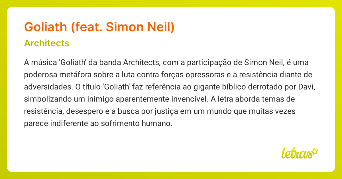 Significado da música GOLIATH (FEAT. SIMON NEIL) (Architects) - LETRAS ...