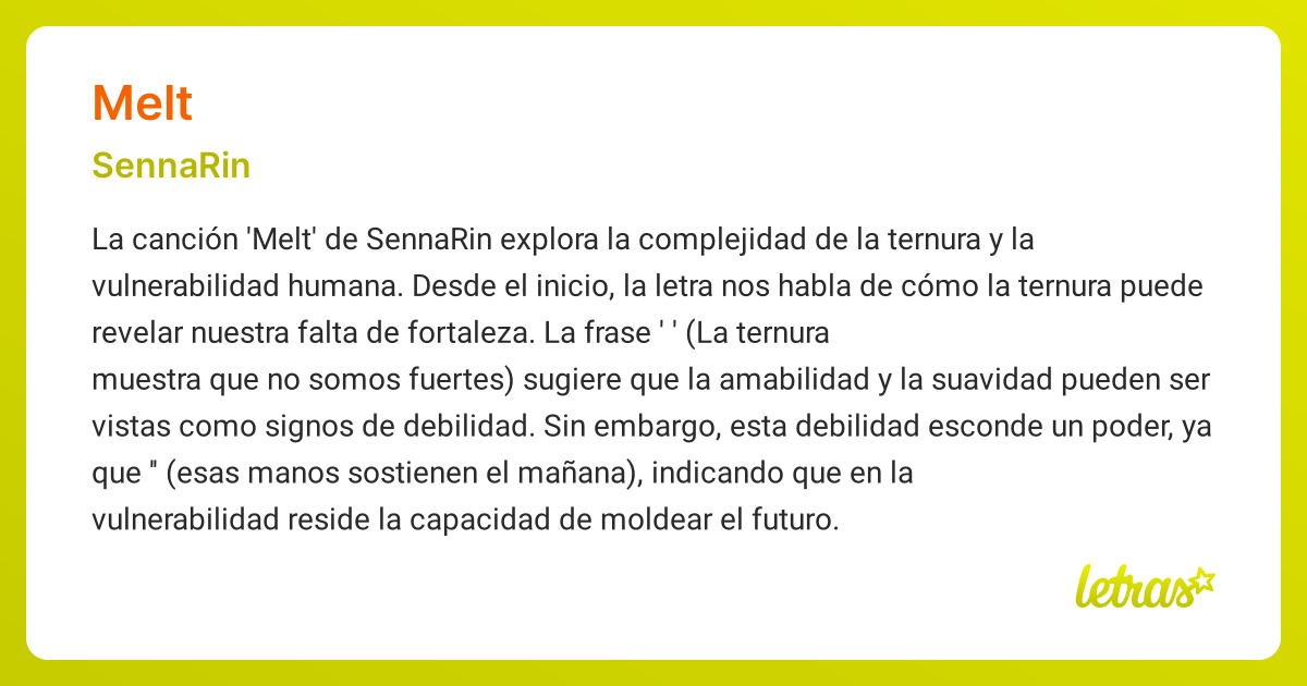Significado de la canción MELT (SennaRin) - LETRAS.COM