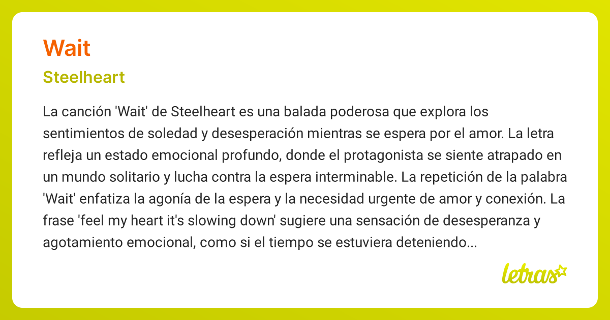 Significado de la canción WAIT (Steelheart) - LETRAS.COM