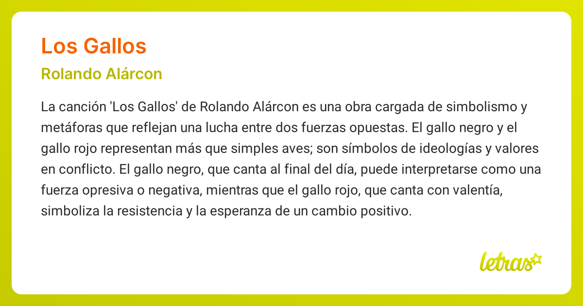 Significado de la canción LOS GALLOS (Rolando Alárcon) - LETRAS.COM