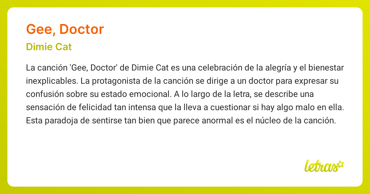 Significado de la canción GEE, DOCTOR (Dimie Cat) - LETRAS.COM