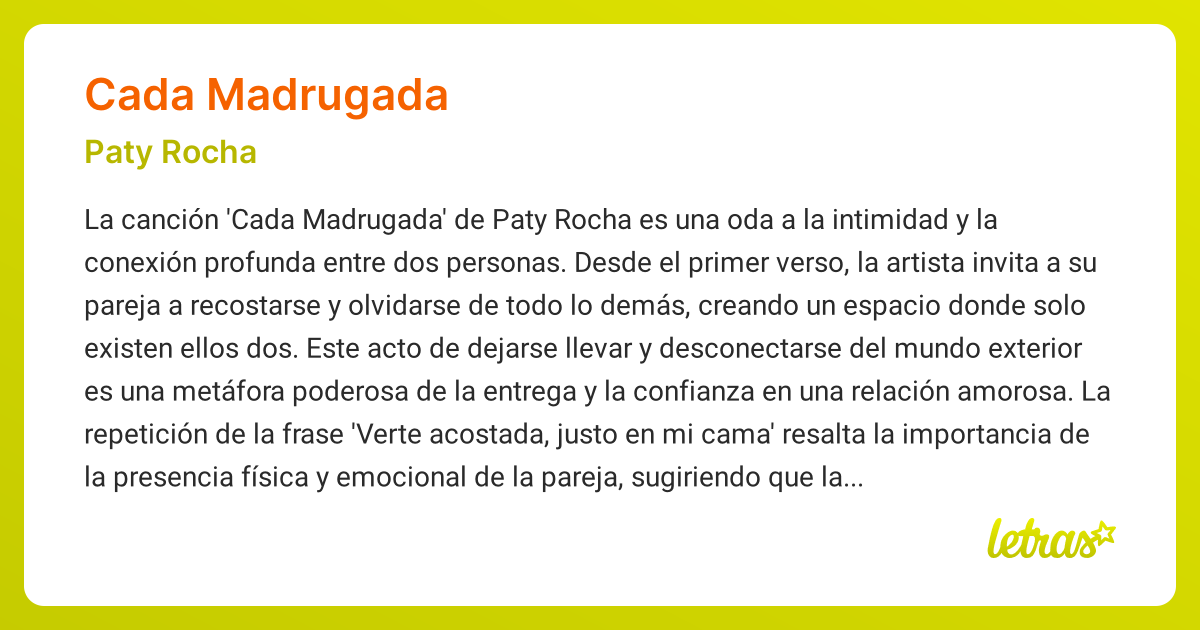 Significado de la canción CADA MADRUGADA (Paty Rocha) - LETRAS.COM