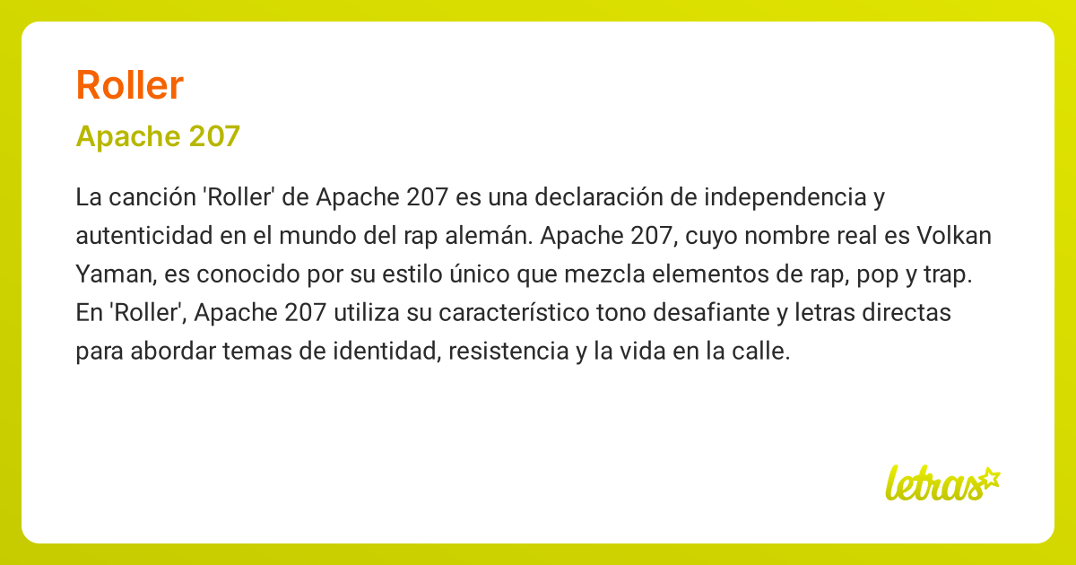 Significado de la canción ROLLER (Apache 207) - LETRAS.COM