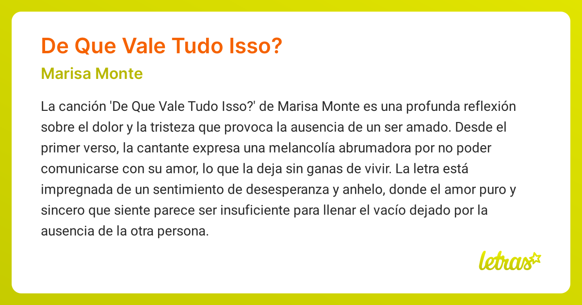 Significado de la canción DE QUE VALE TUDO ISSO? (Marisa Monte ...