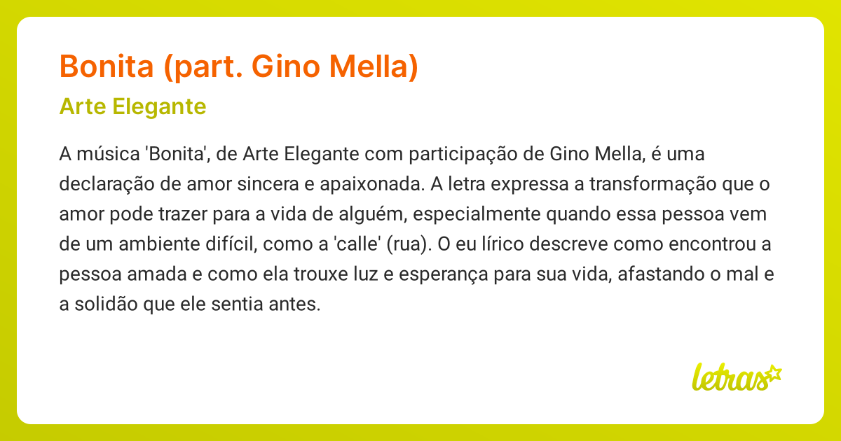 Significado da música BONITA (PART. GINO MELLA) (Arte Elegante ...