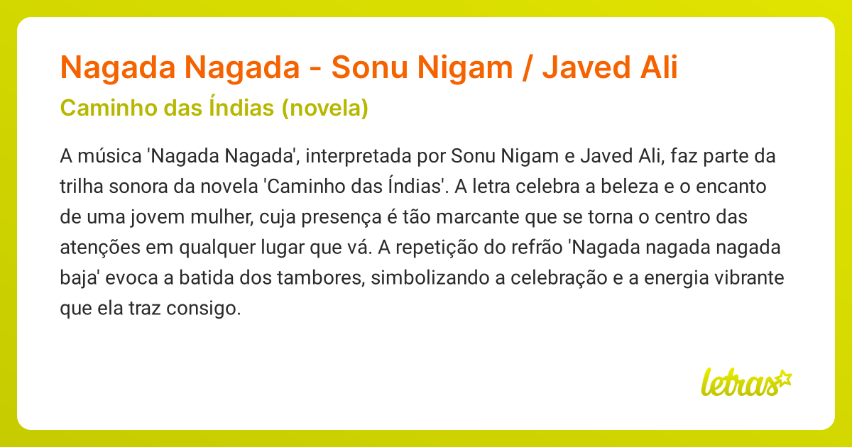 Significado da música Nagada Nagada - Sonu Nigam / Javed Ali (Caminho ...