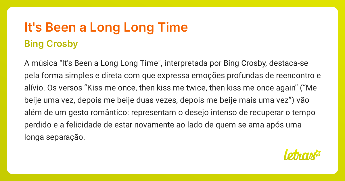 Significado da música IT'S BEEN A LONG LONG TIME (Bing Crosby) - LETRAS ...