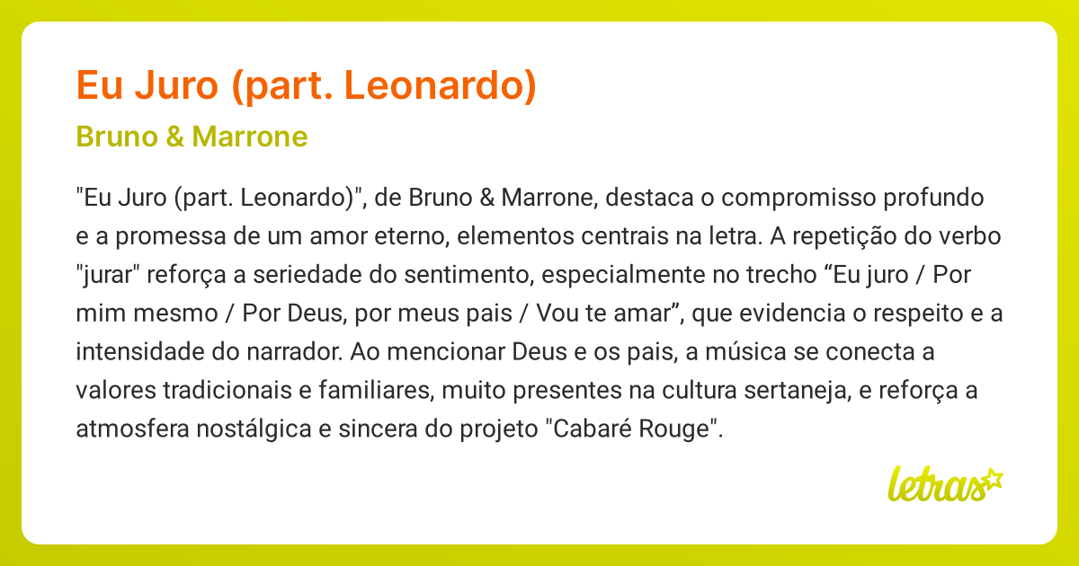 Significado da música EU JURO (PART. LEONARDO) (Bruno & Marrone ...