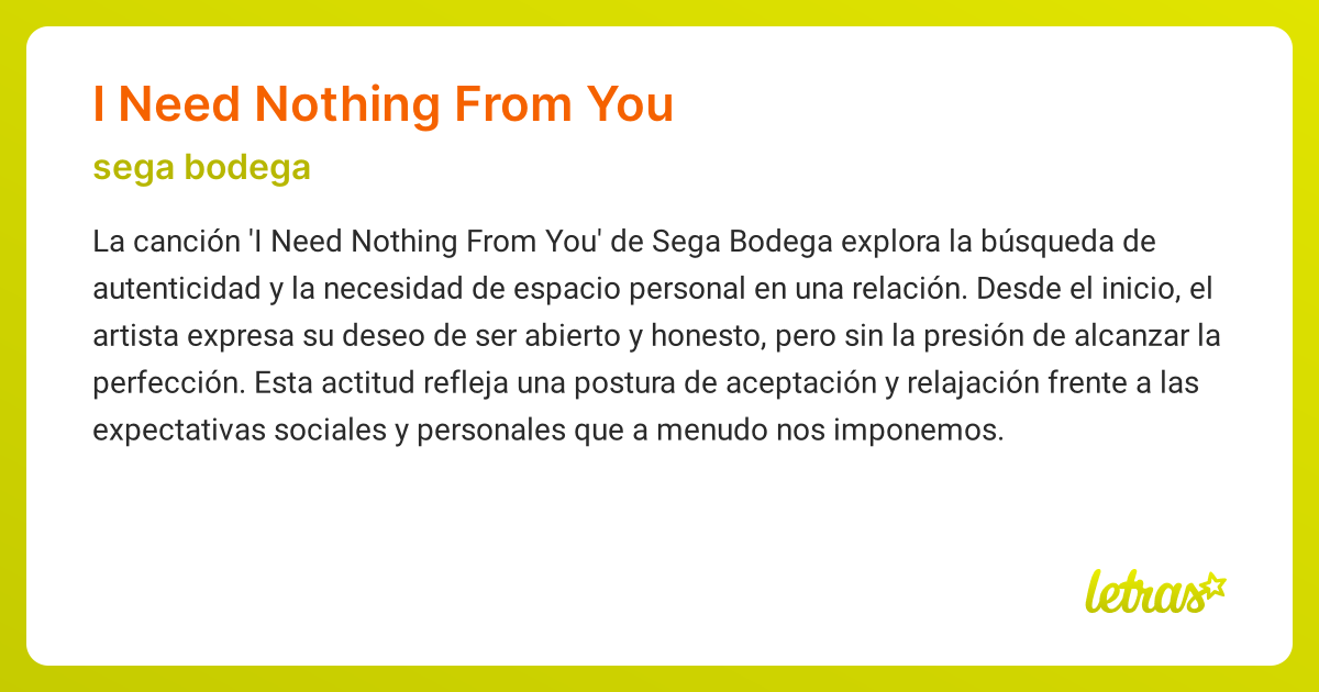 Significado de la canción I NEED NOTHING FROM YOU (sega bodega ...