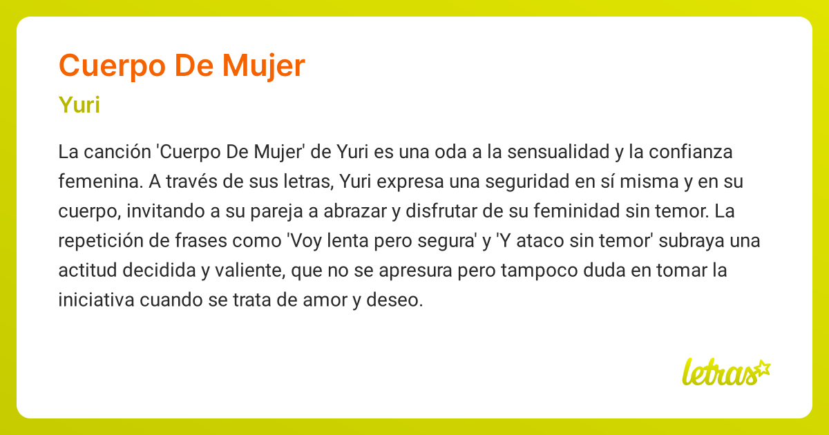 Significado de la canción CUERPO DE MUJER (Yuri) - LETRAS.COM