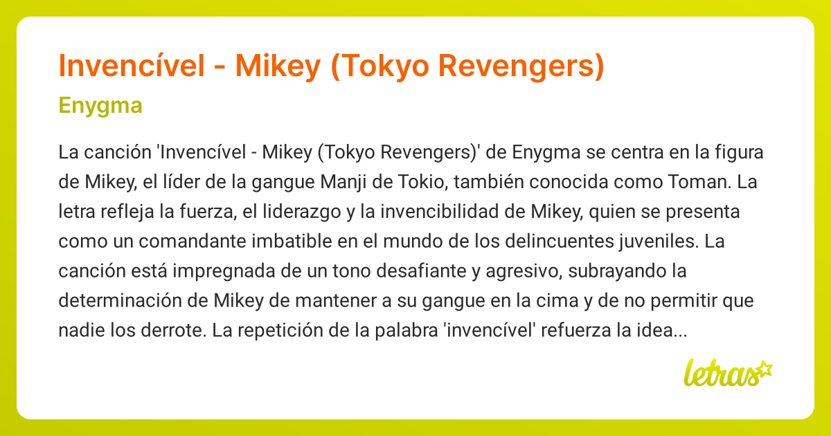 Significado de la canción Invencível - Mikey (Tokyo Revengers) (Enygma ...
