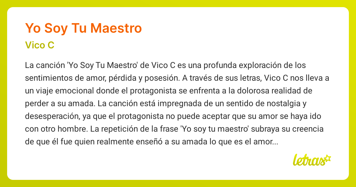 Significado de la canción YO SOY TU MAESTRO (Vico C) - LETRAS.COM