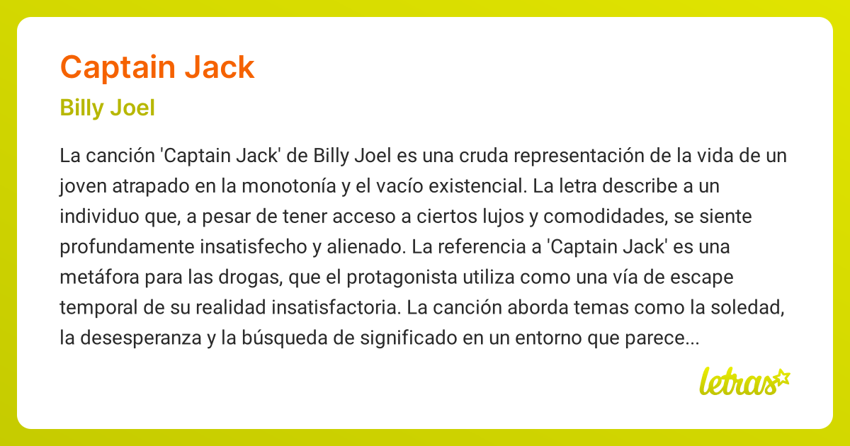 Significado de la canción CAPTAIN JACK (Billy Joel) - LETRAS.COM