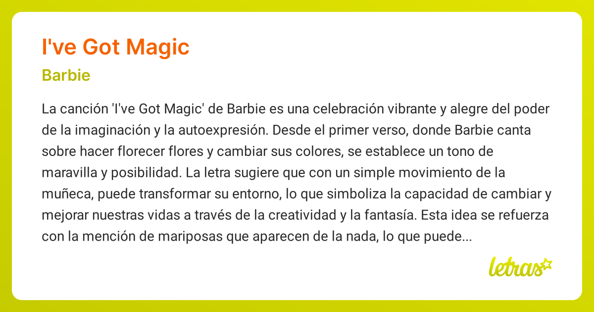 Significado de la canción I'VE GOT MAGIC (Barbie) - LETRAS.COM