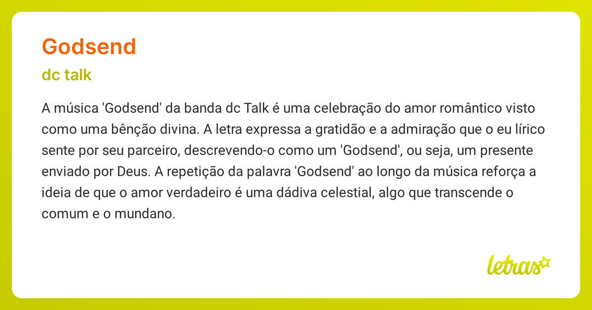 Significado da música GODSEND (dc talk) - LETRAS.MUS.BR