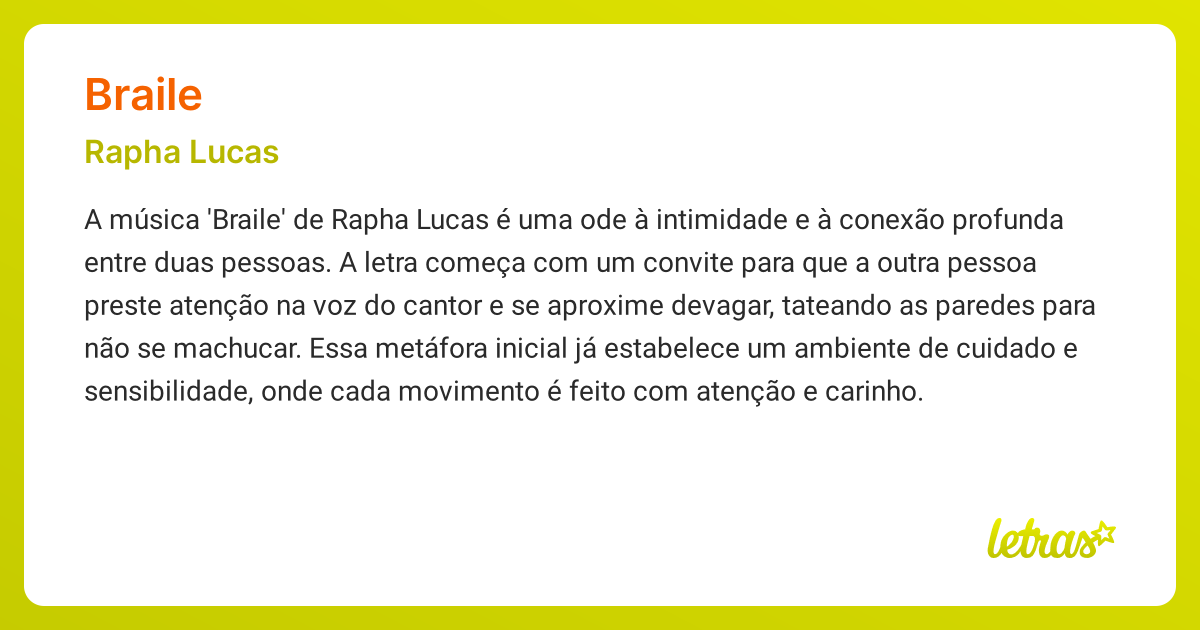 Significado da música BRAILE (Rapha Lucas) - LETRAS.MUS.BR