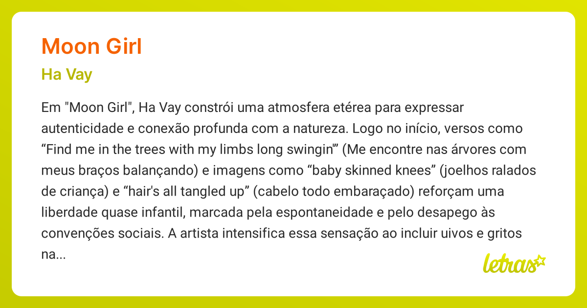 Significado da música MOON GIRL (Ha Vay) - LETRAS.MUS.BR
