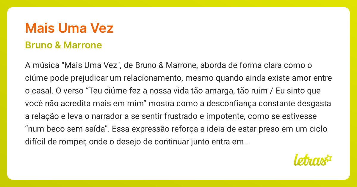 Significado da música MAIS UMA VEZ (Bruno & Marrone) - LETRAS.MUS.BR