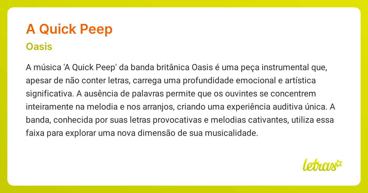 Significado da música A QUICK PEEP (Oasis) - LETRAS.MUS.BR